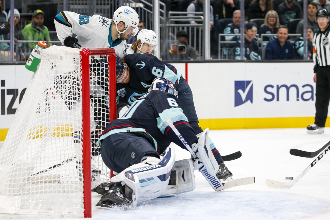 Chris Driedger, Kraken shut out Sharks - Field Level Media ...