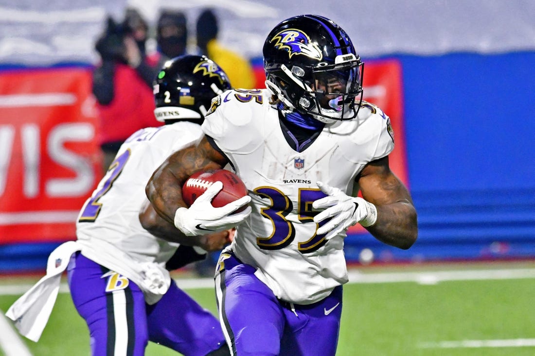 Ravens put RB Gus Edwards (knee) on PUP list - Field Level Media ...