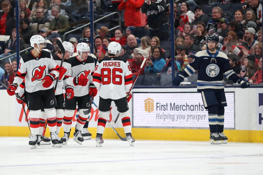 Devils double up Blue Jackets on Jack Hughes’ hat trick - Field Level ...