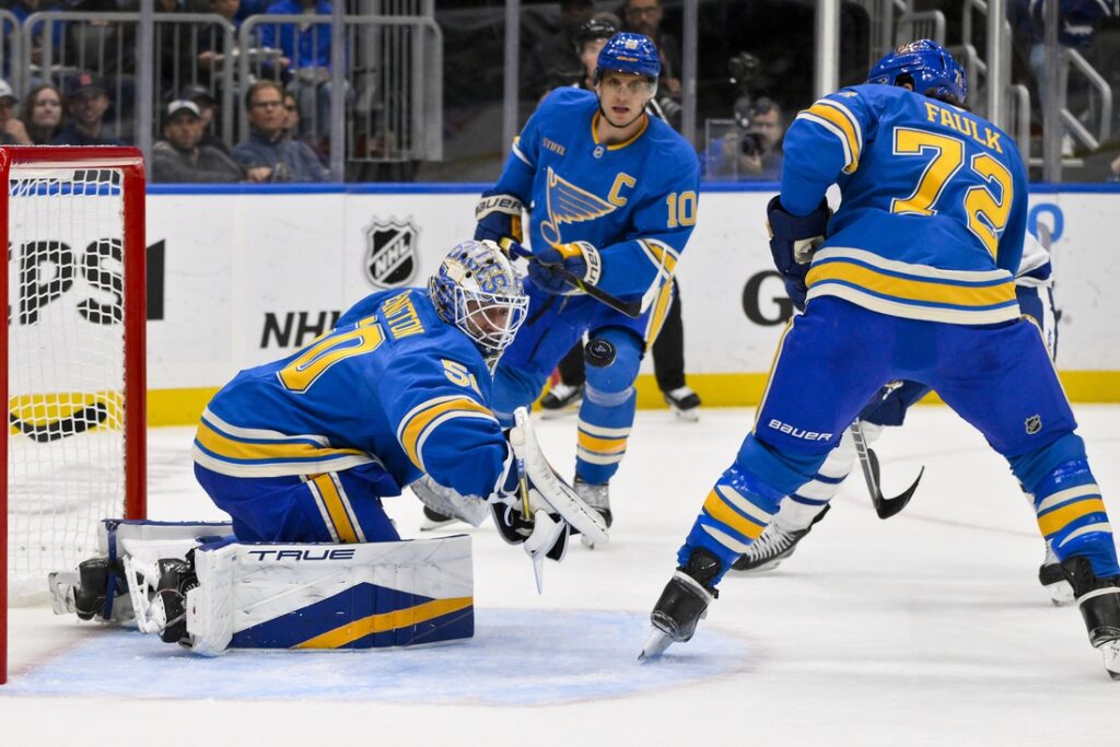 Colton Parayko's 2 goals, Jordan Binnington's 35 saves lead Blues past Maple Leafs - Field Level ...