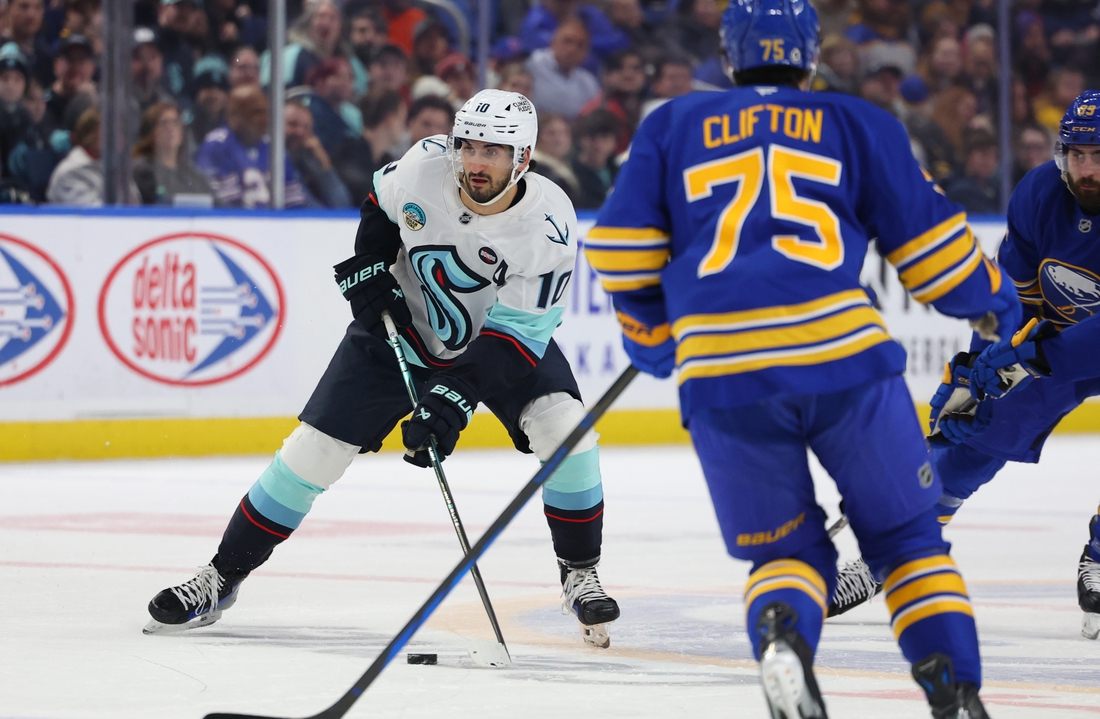 Kraken score six straight goals to shoot past Sabres - Field Level ...