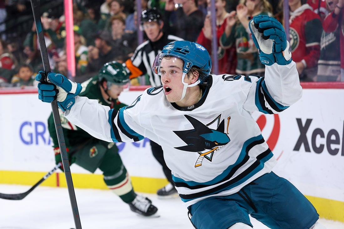 Macklin Celebrini nets OT winner as Sharks outlast Wild - Field Level ...