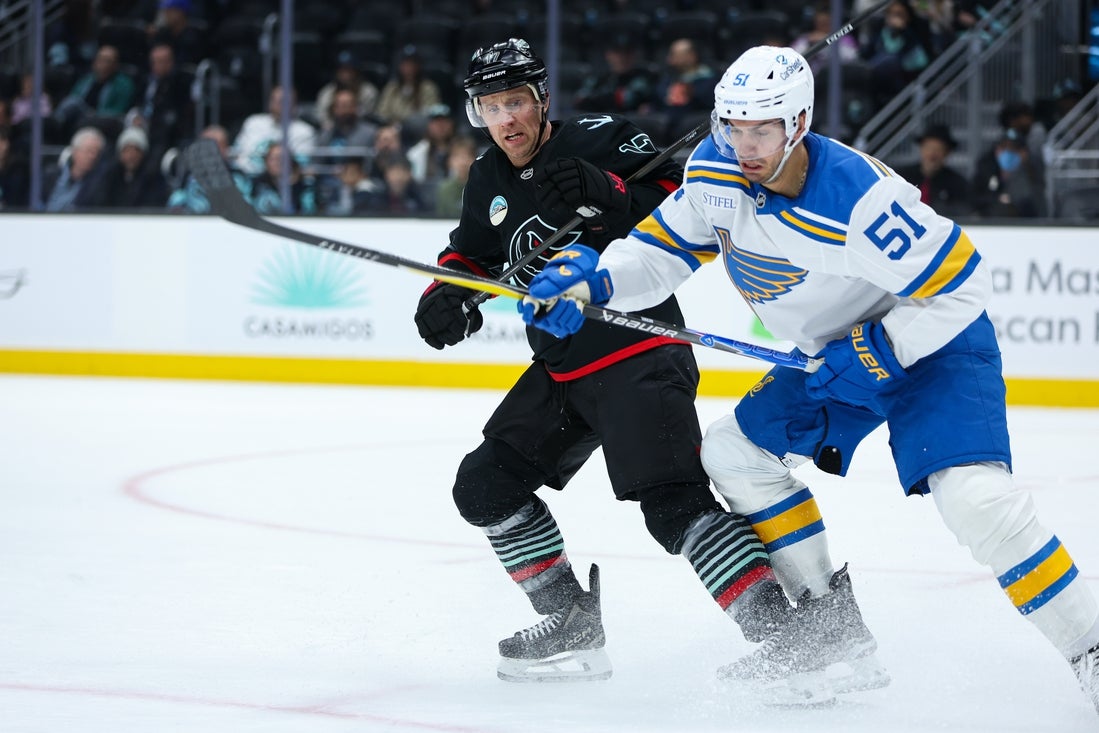 Brayden Schenn hands out 3 assists as Blues topple Kraken - Field Level ...